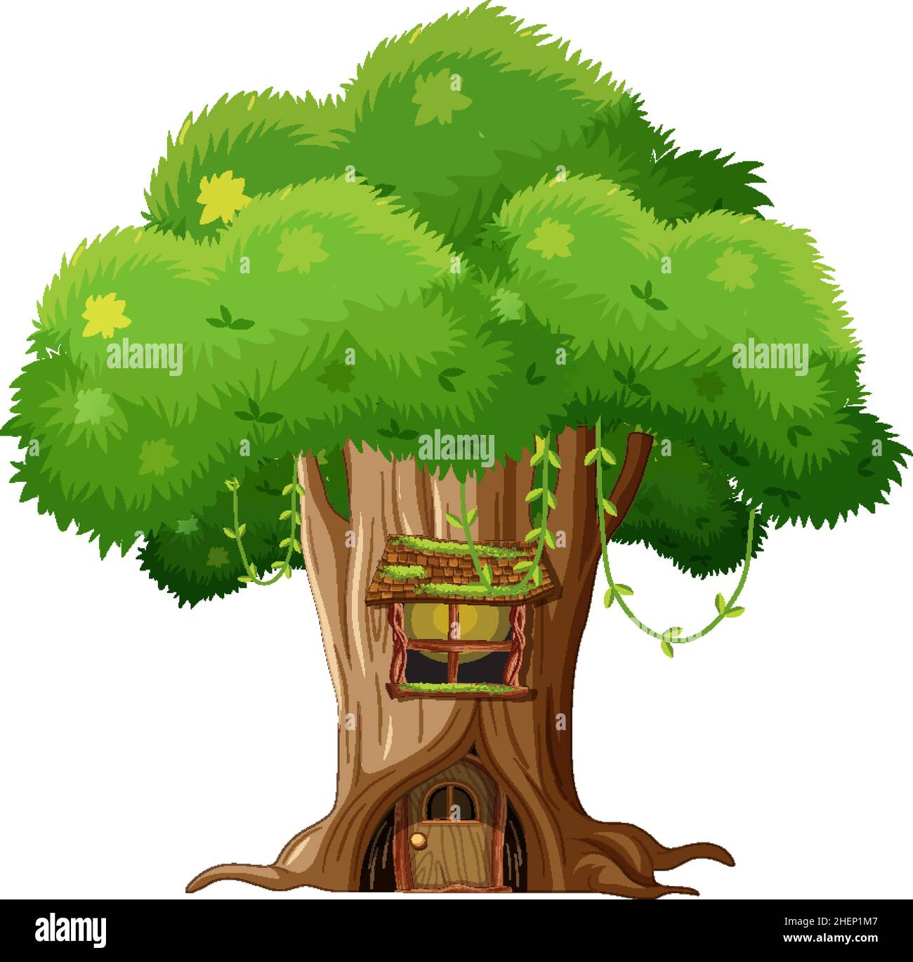 Fantasy tree house inside tree trunk on white background illustration ...