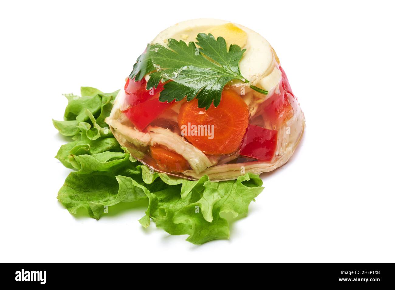 Portion of Delicious chicken aspic isolated on white background Stock ...