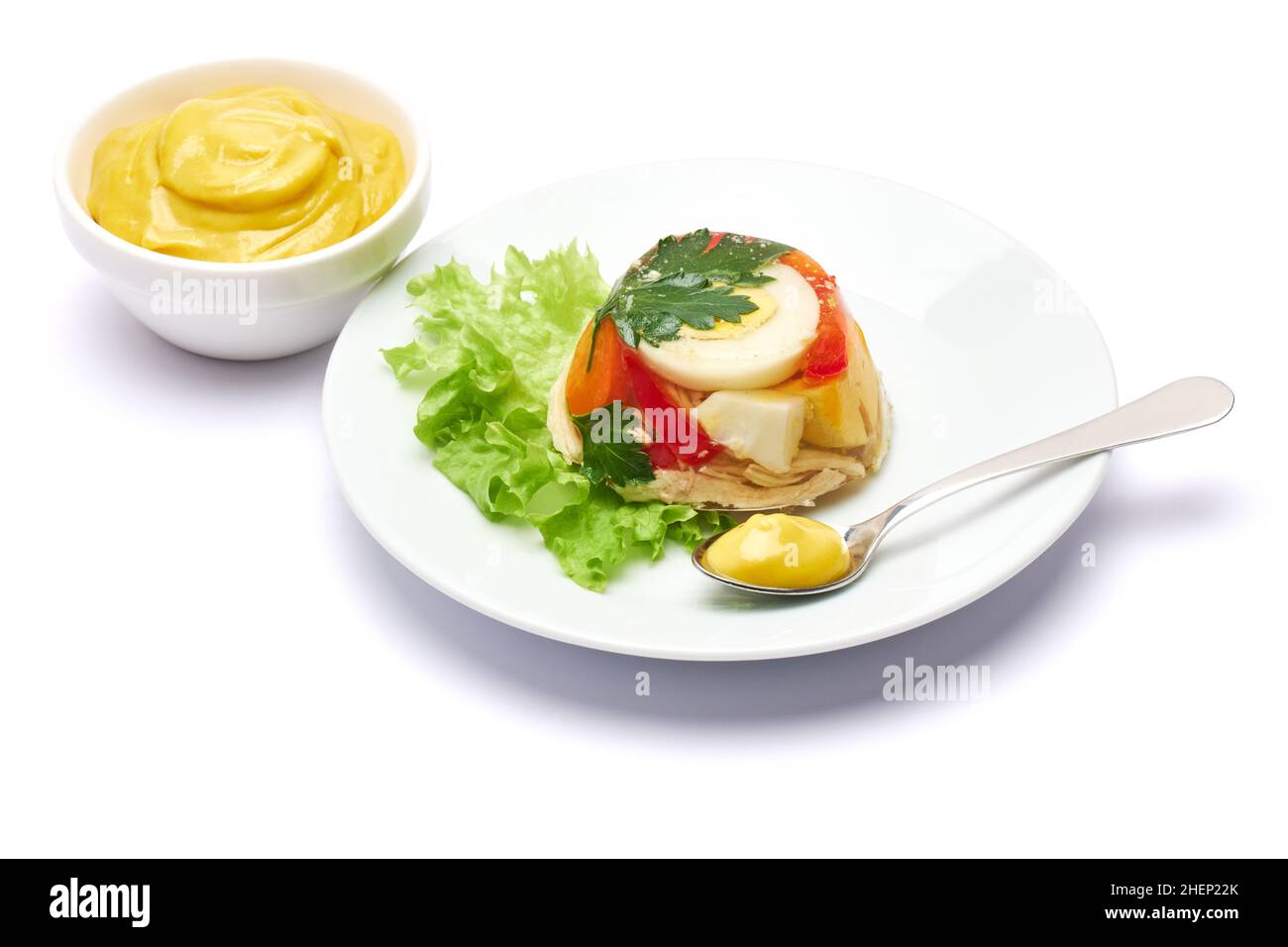 Delicious chicken aspic on a plate isolated on white background Stock ...