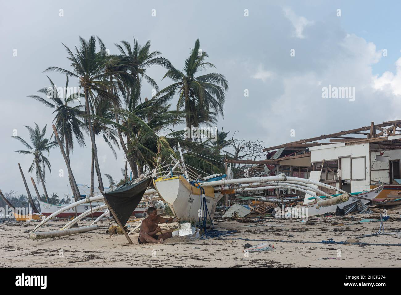 Siargao Island on the Day After The Destructive Typhoon Odette, Broken ...