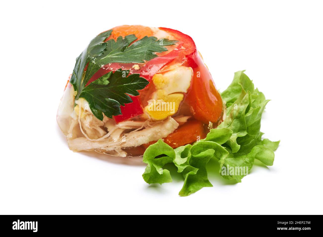 Portion of Delicious chicken aspic isolated on white background Stock ...