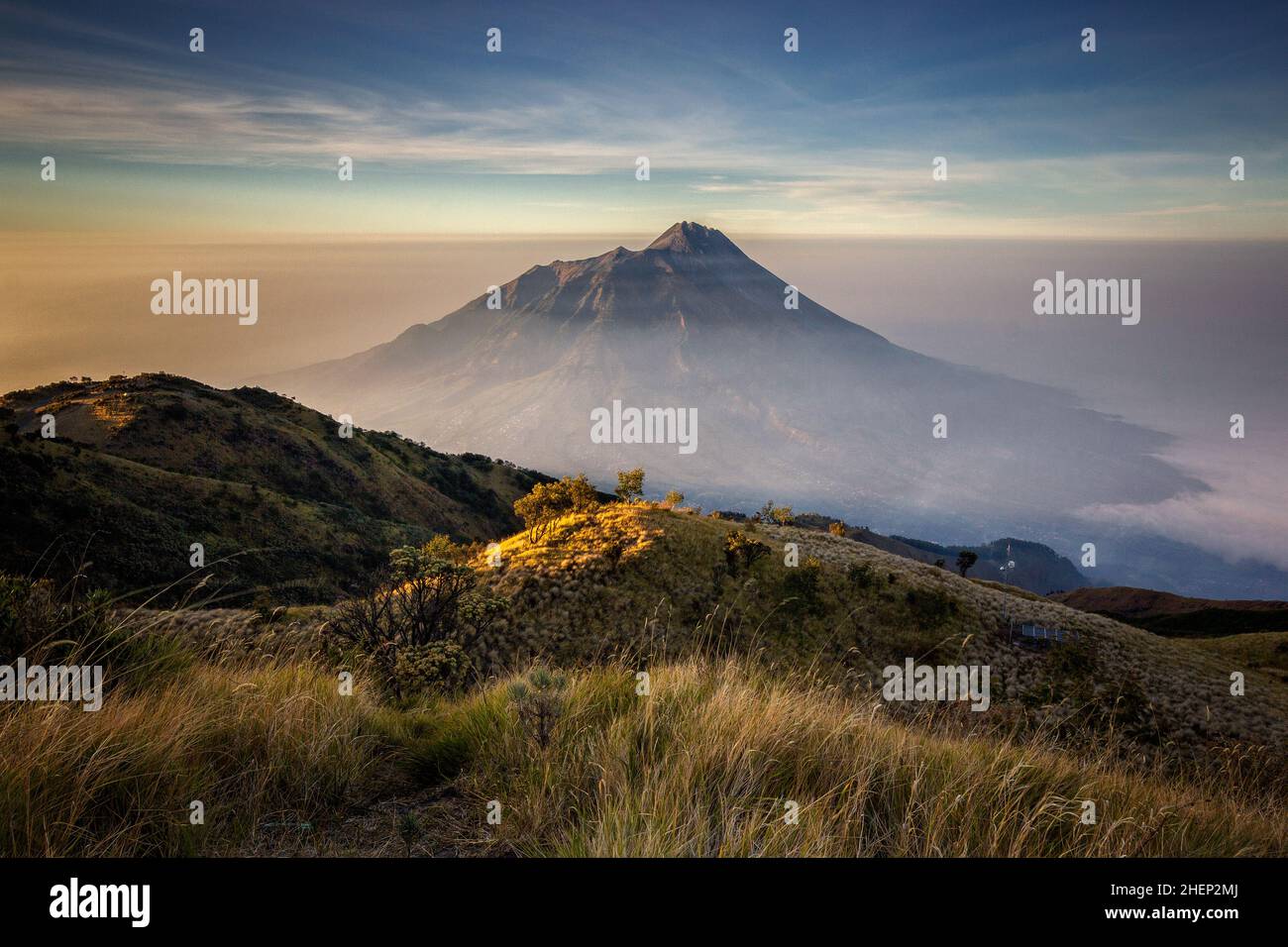 the beauty of Mount Merapi from the top of Mount Merbabu, Indonesia ...