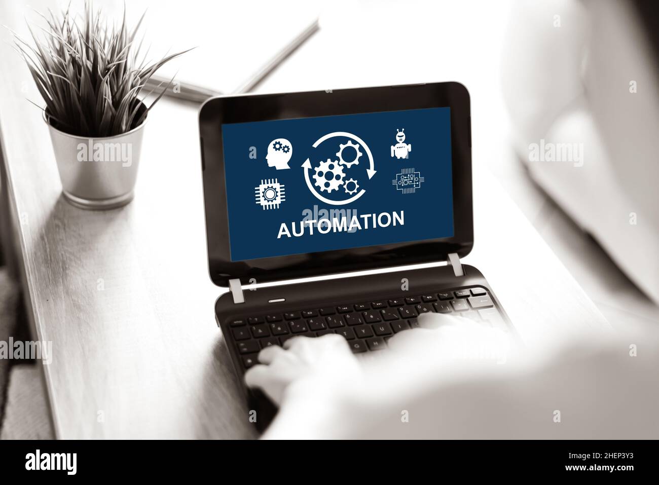 Laptop screen displaying an automation concept Stock Photo - Alamy