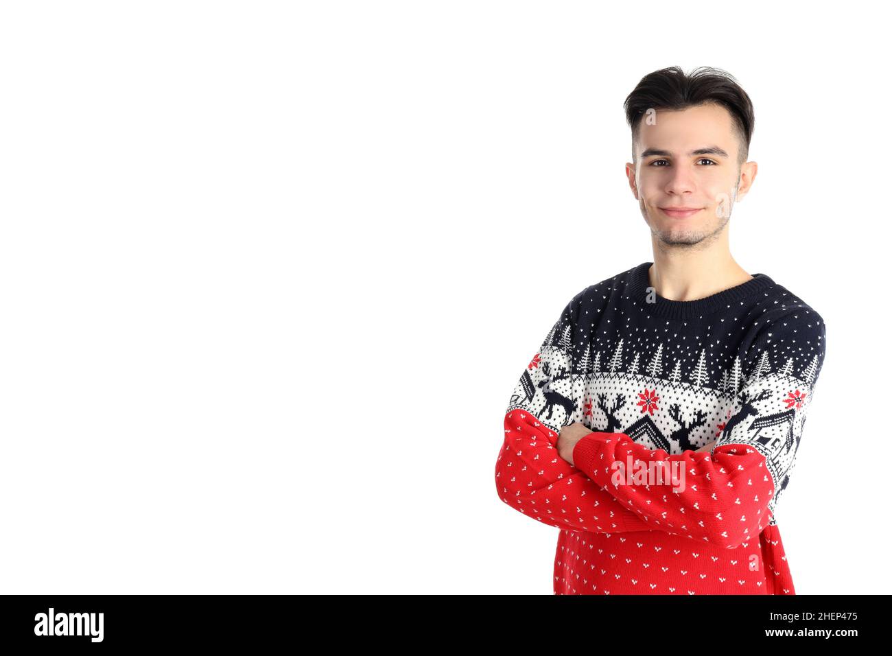 Attractive guy in sweater isolated on white background Stock Photo - Alamy