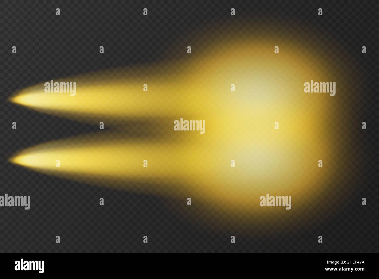 Yellow transparent car headlight top view on dark background. Vector ...