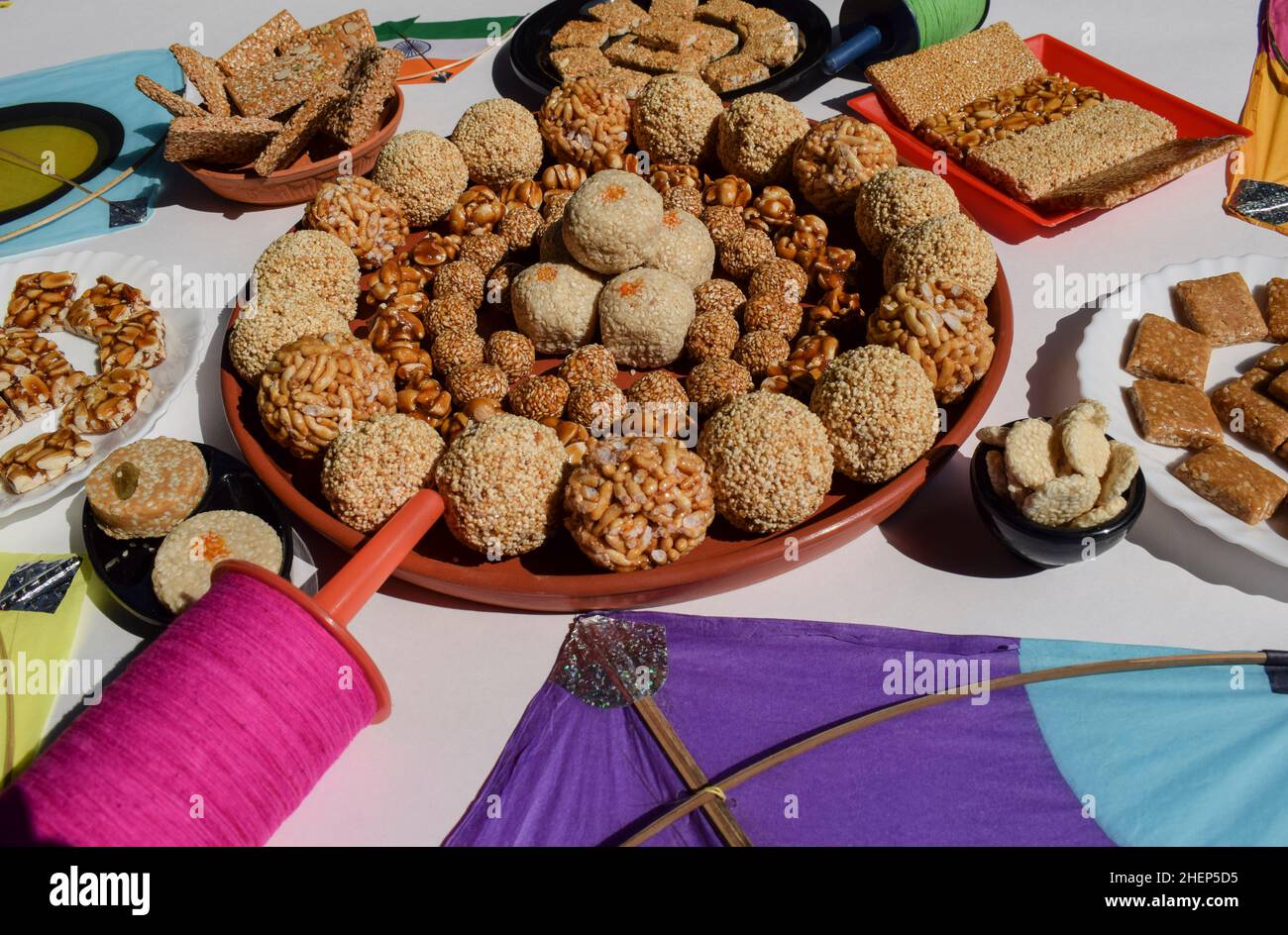 Tasty Assorted sankranti sweets. Til laddu, peanut, amaranth, sesame ...
