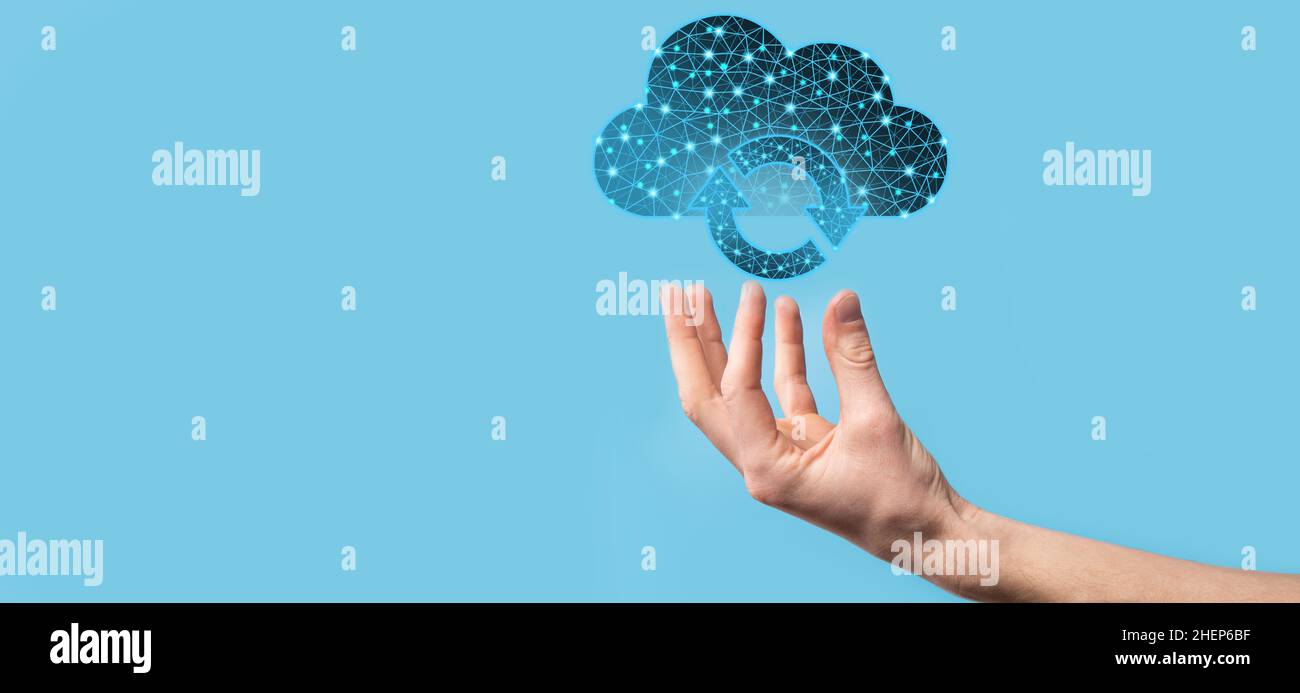 Cloud technology. Polygonal wireframe cloud storage sign with two ...