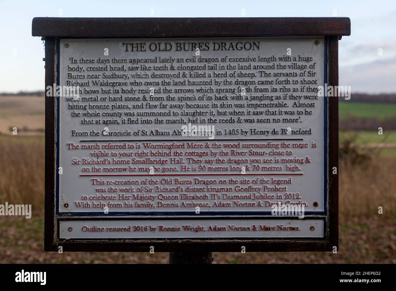 The Old Bures Dragon information panel notice, Bures, Suffolk, England ...