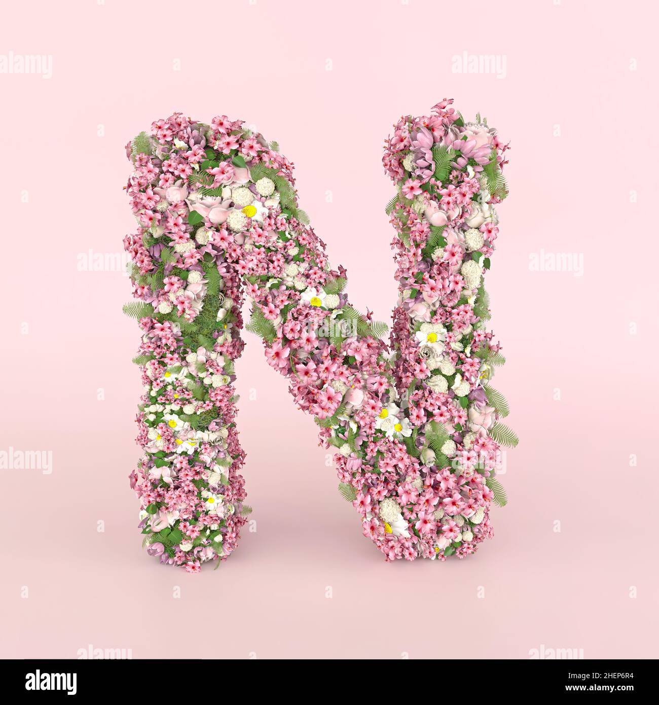 Creative letter N concept made of fresh Spring wedding flowers. Flower ...