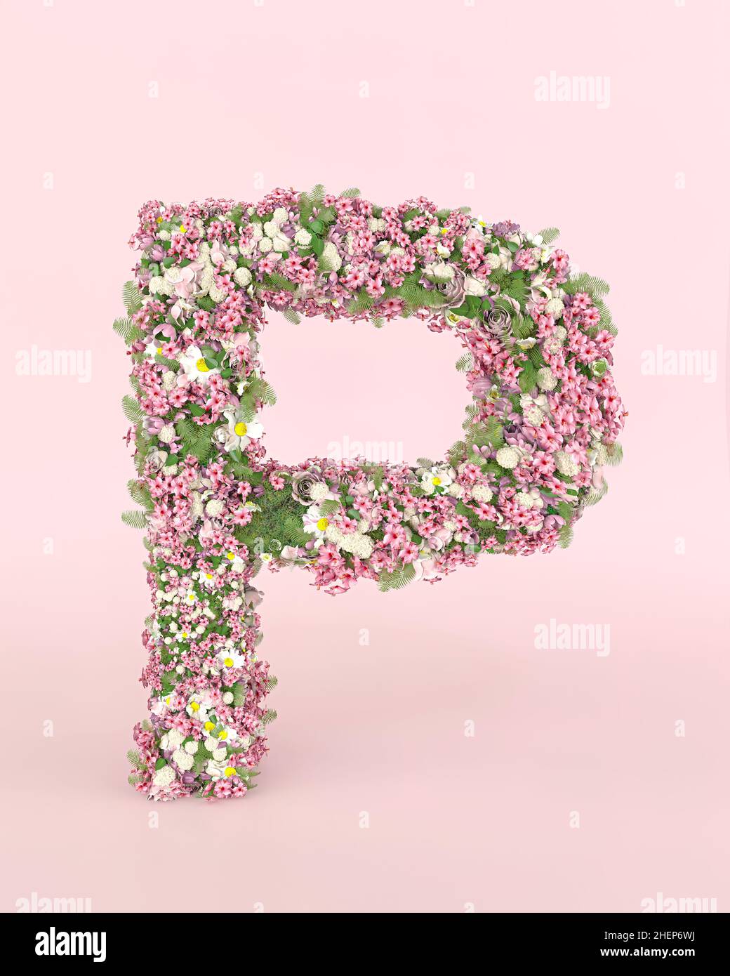 Creative letter P concept made of fresh Spring wedding flowers. Flower ...