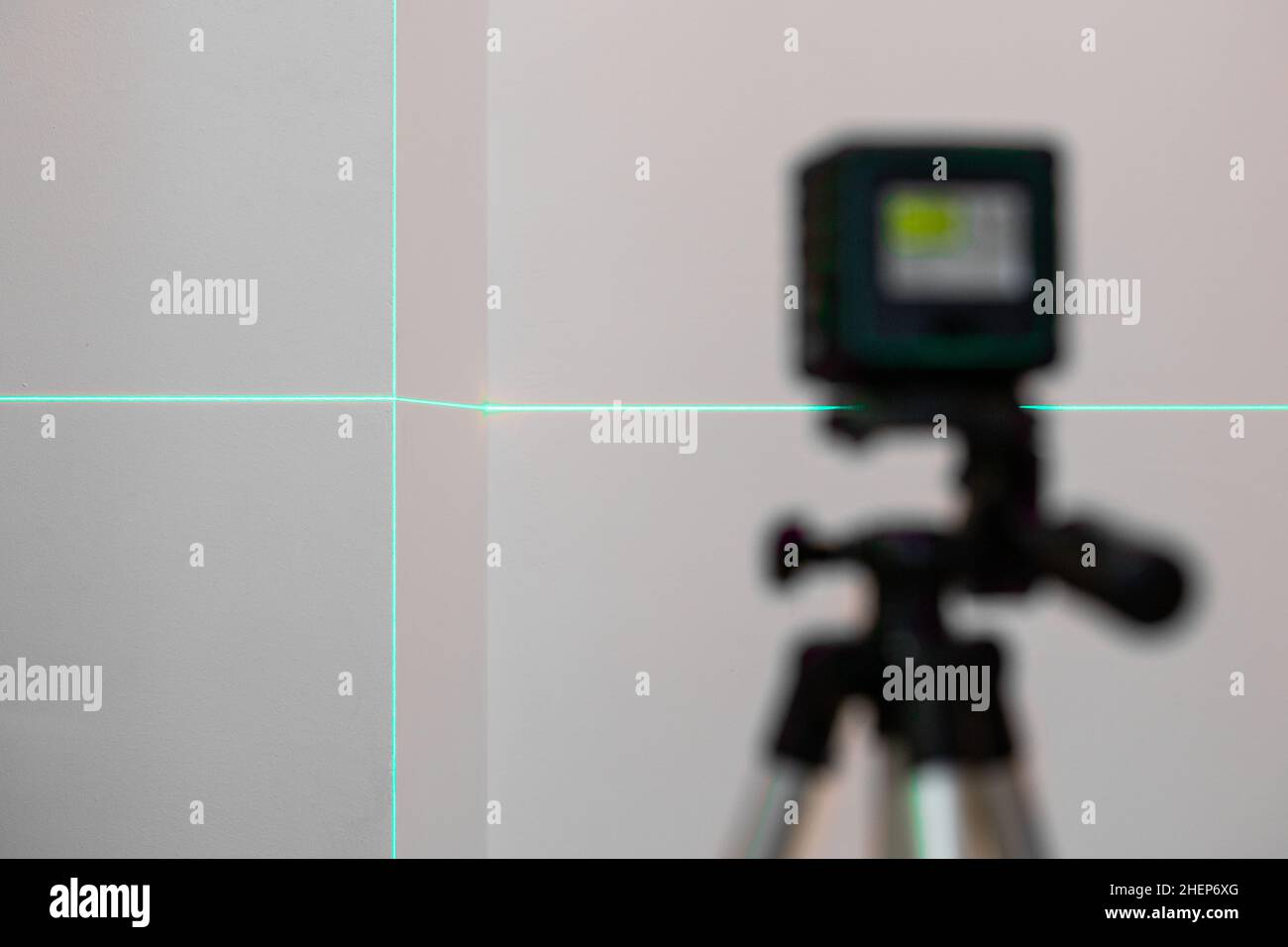 image showing laser leveling of the corner outer surface Stock Photo ...