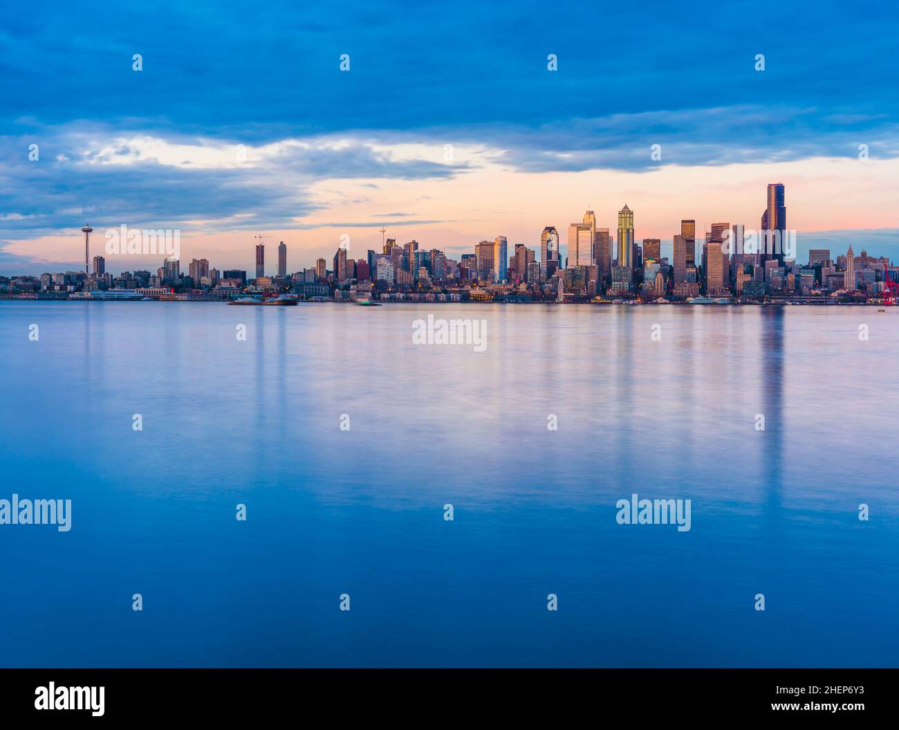 Seattle City Skyline with reflection in water,seattle,washington,usa ...