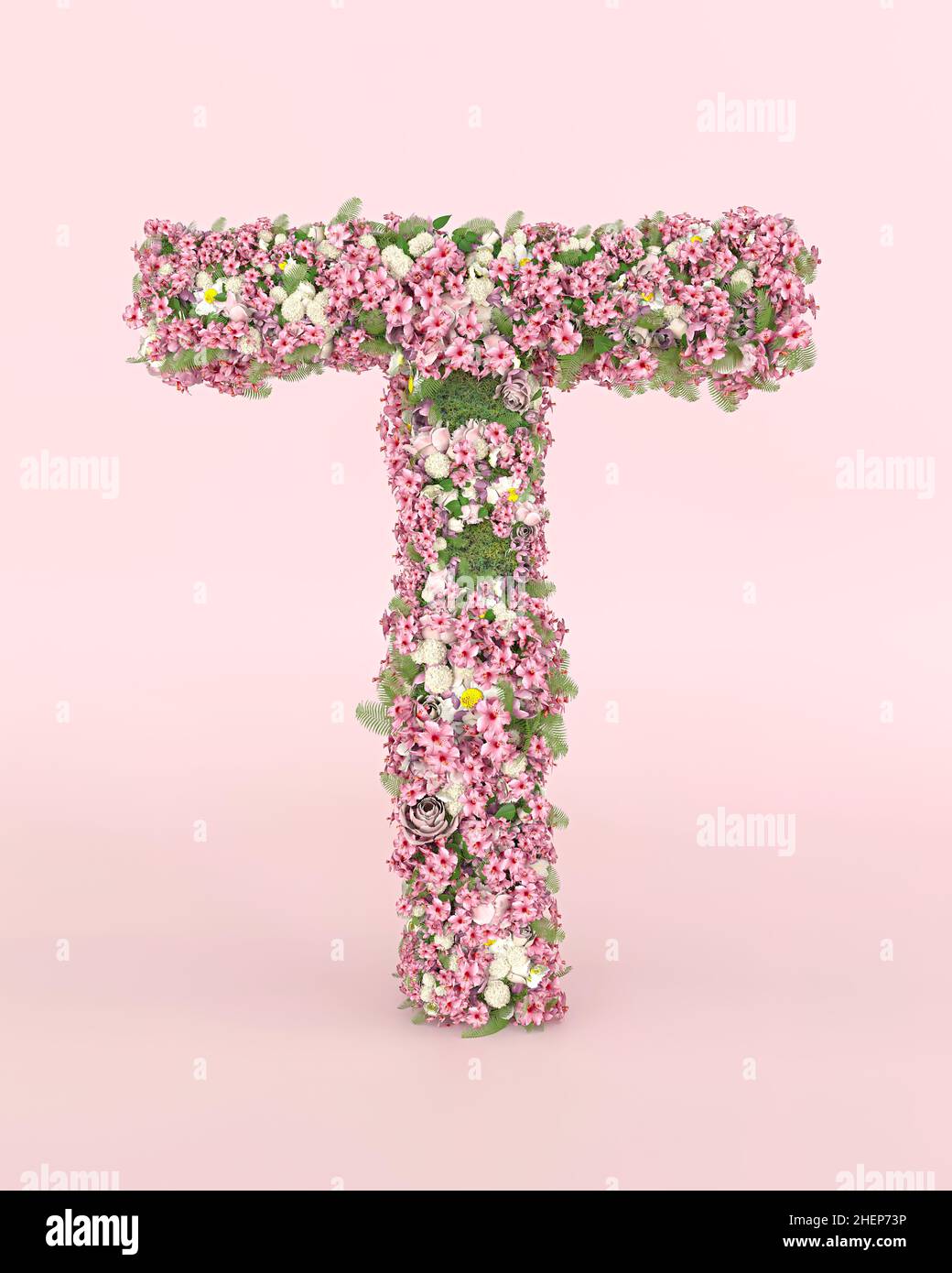 Creative letter T concept made of fresh Spring wedding flowers. Flower ...
