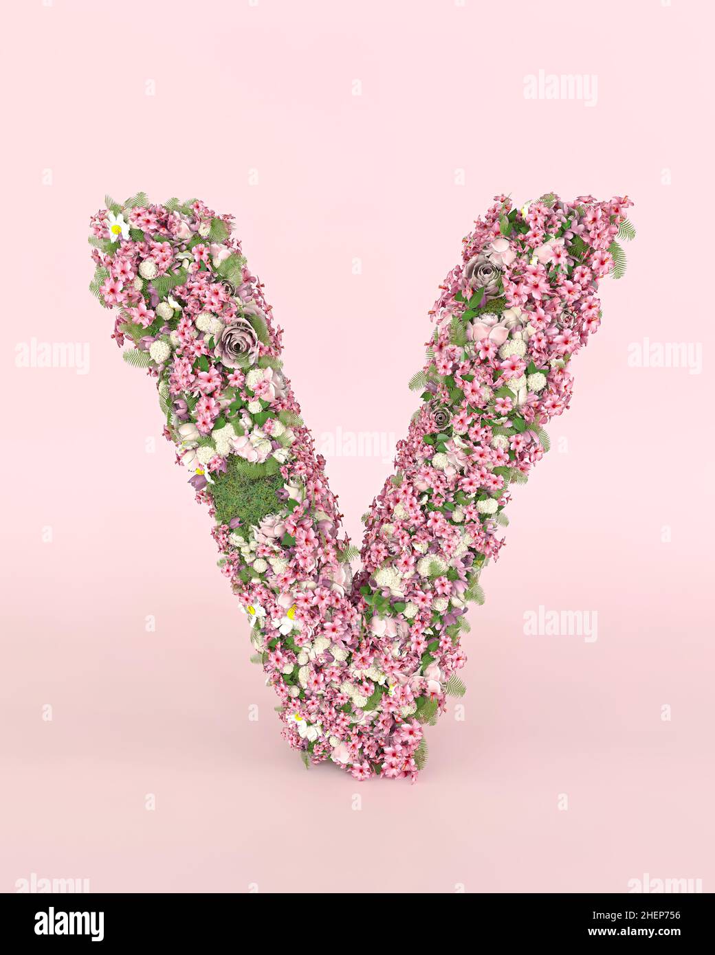 Creative letter V concept made of fresh Spring wedding flowers. Flower ...