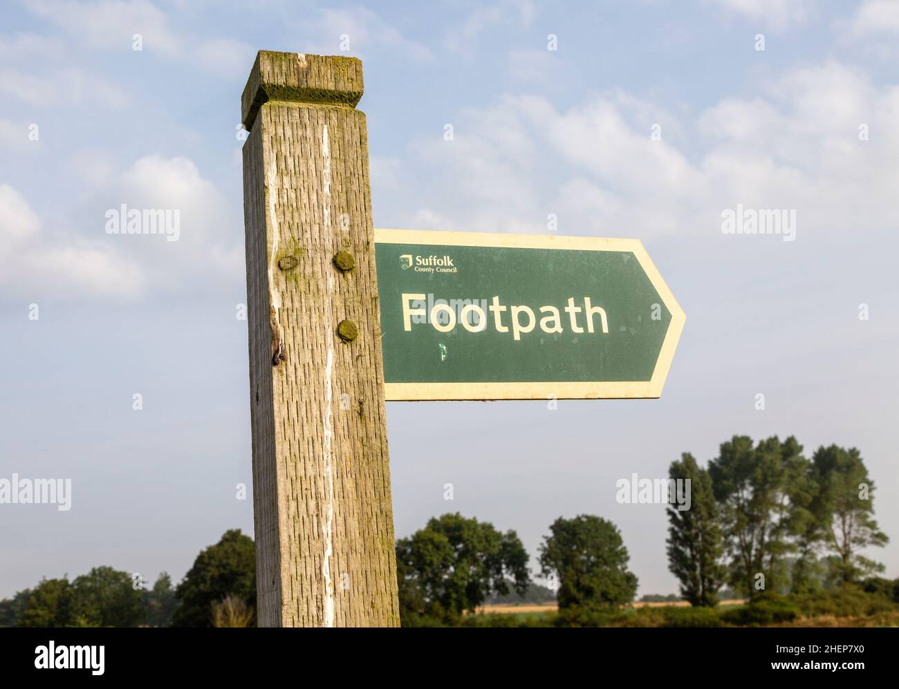 Suffolk County Council footpath direction arrow sign, Sutton Heath ...