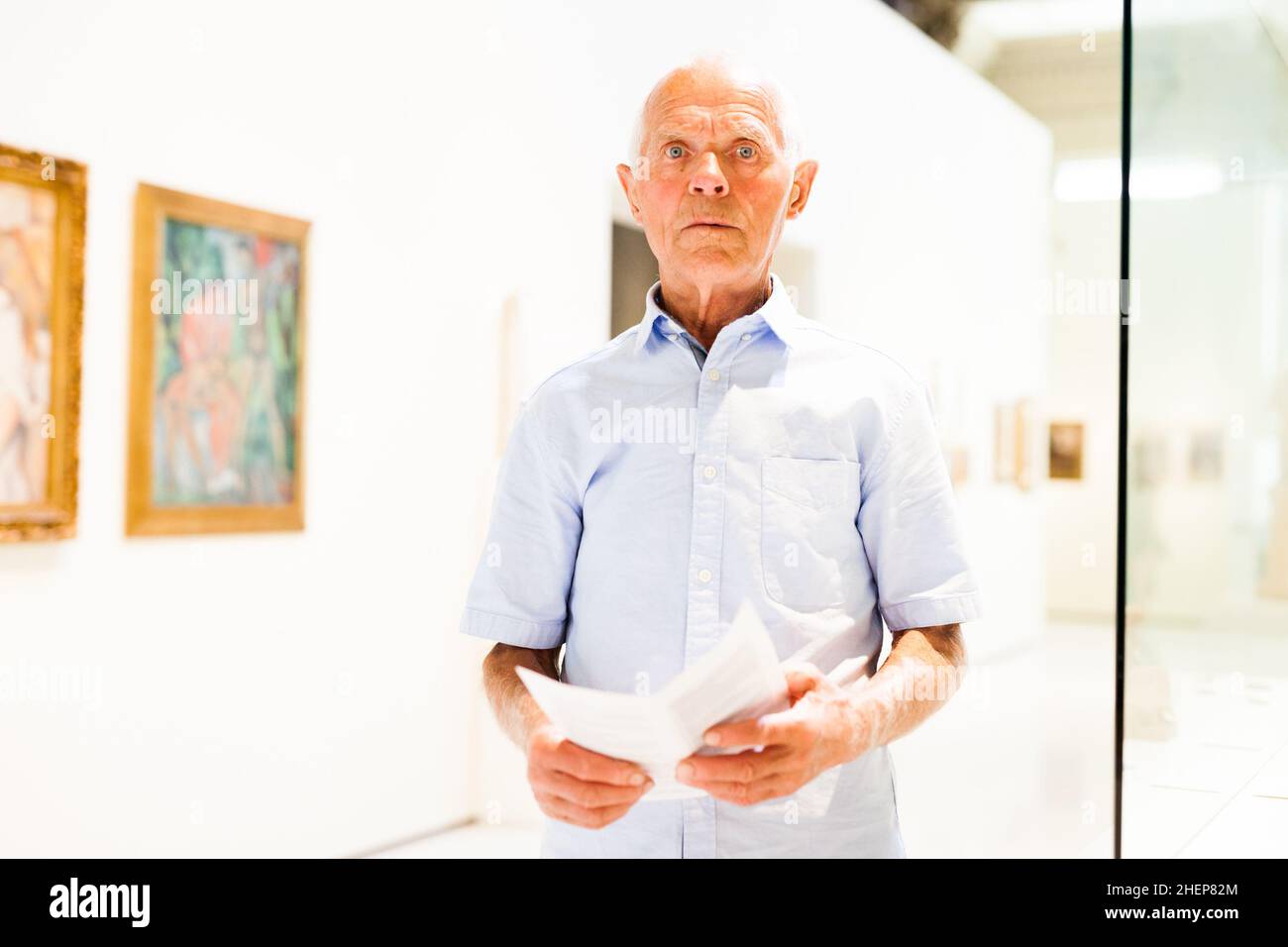 Man visiting painting exhibition Stock Photo - Alamy