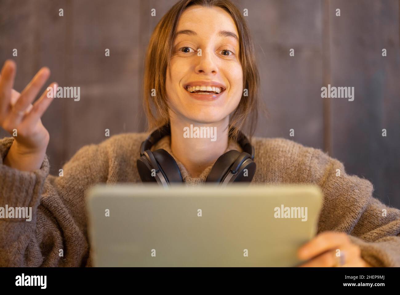 Woman during video conference hi-res stock photography and images - Alamy