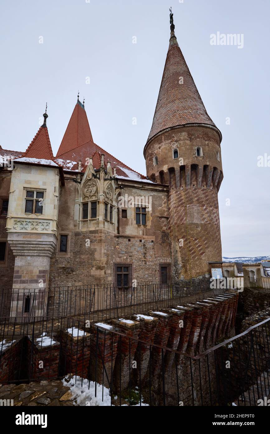 Hunedoara, Romania. January 8-2022. Corvinilor Castle, also called ...