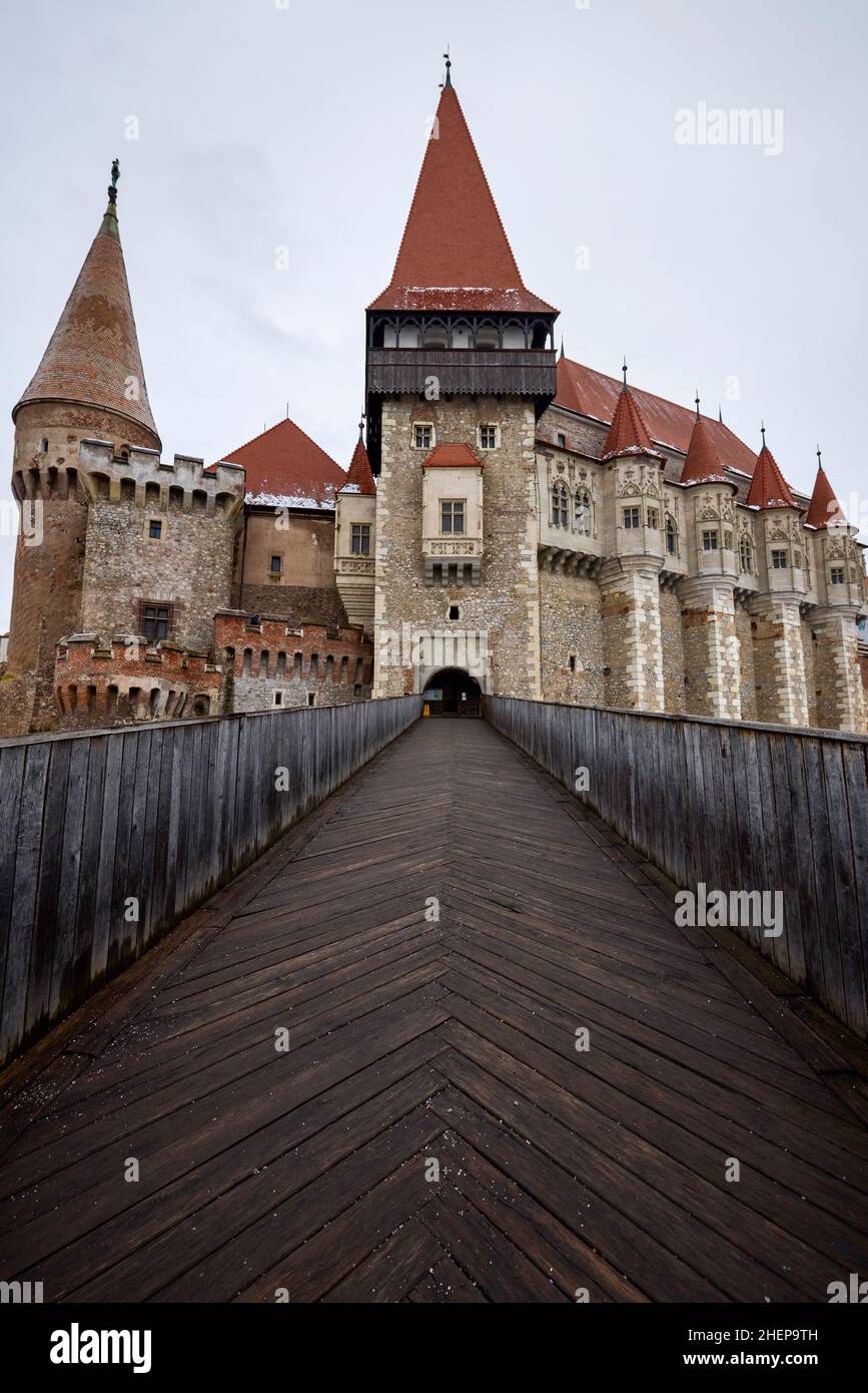 Hunedoara, Romania. January 8-2022. Corvinilor Castle, also called ...