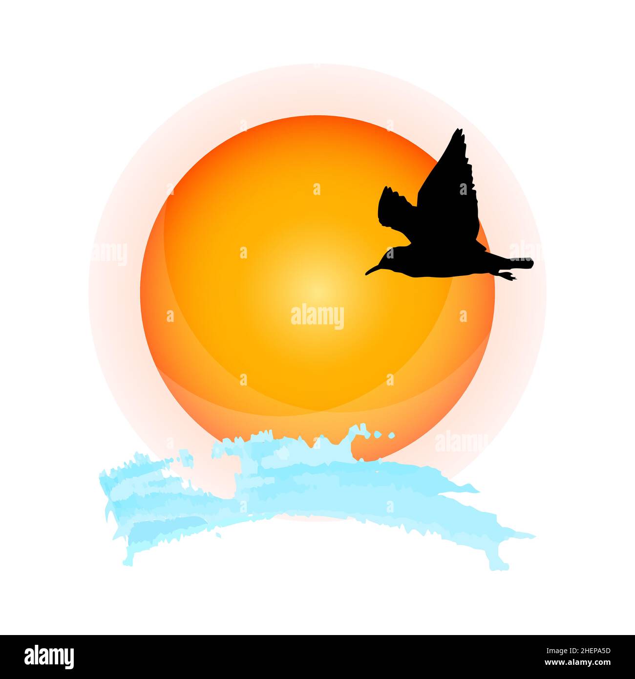 Seagull, sun and sea isolated on white background. Ocean logo design ...