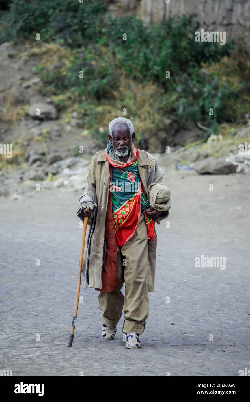 Old Ethiopian Poor Man going to the Church for pray Stock Photo - Alamy