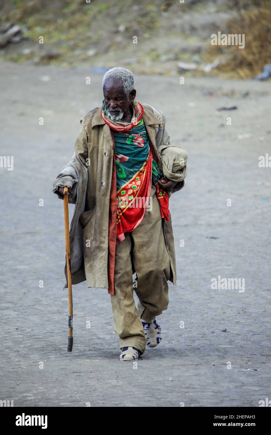 Old Ethiopian Poor Man going to the Church for pray Stock Photo - Alamy