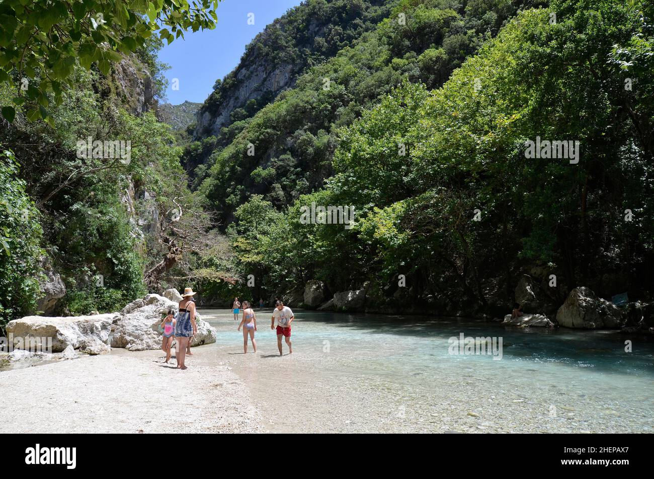 Glyki, Greece - June 29, 2021: Unknown tourists in the clear but cold ...