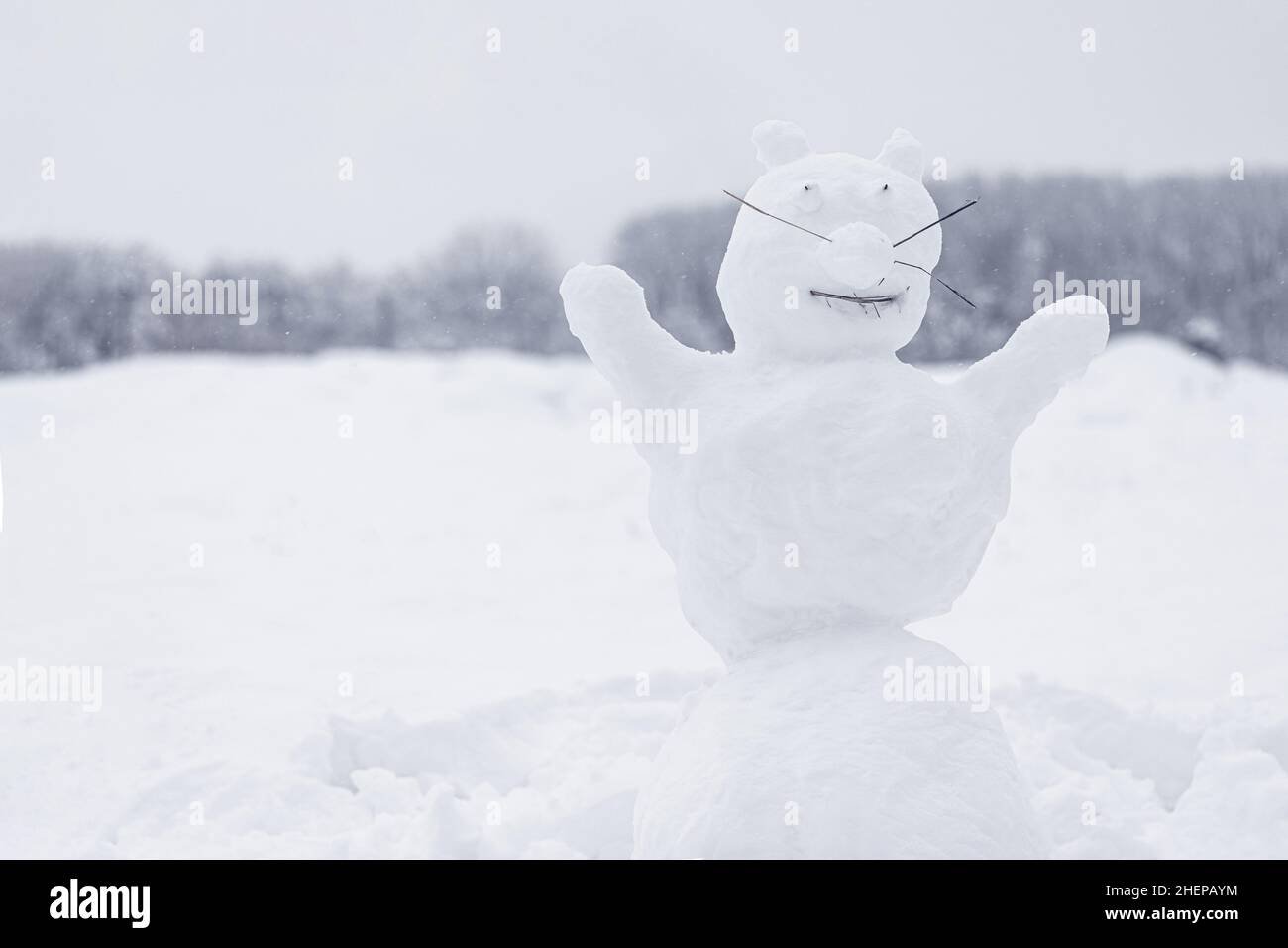 The figure of funny snowman animal in snowy field Stock Photo - Alamy