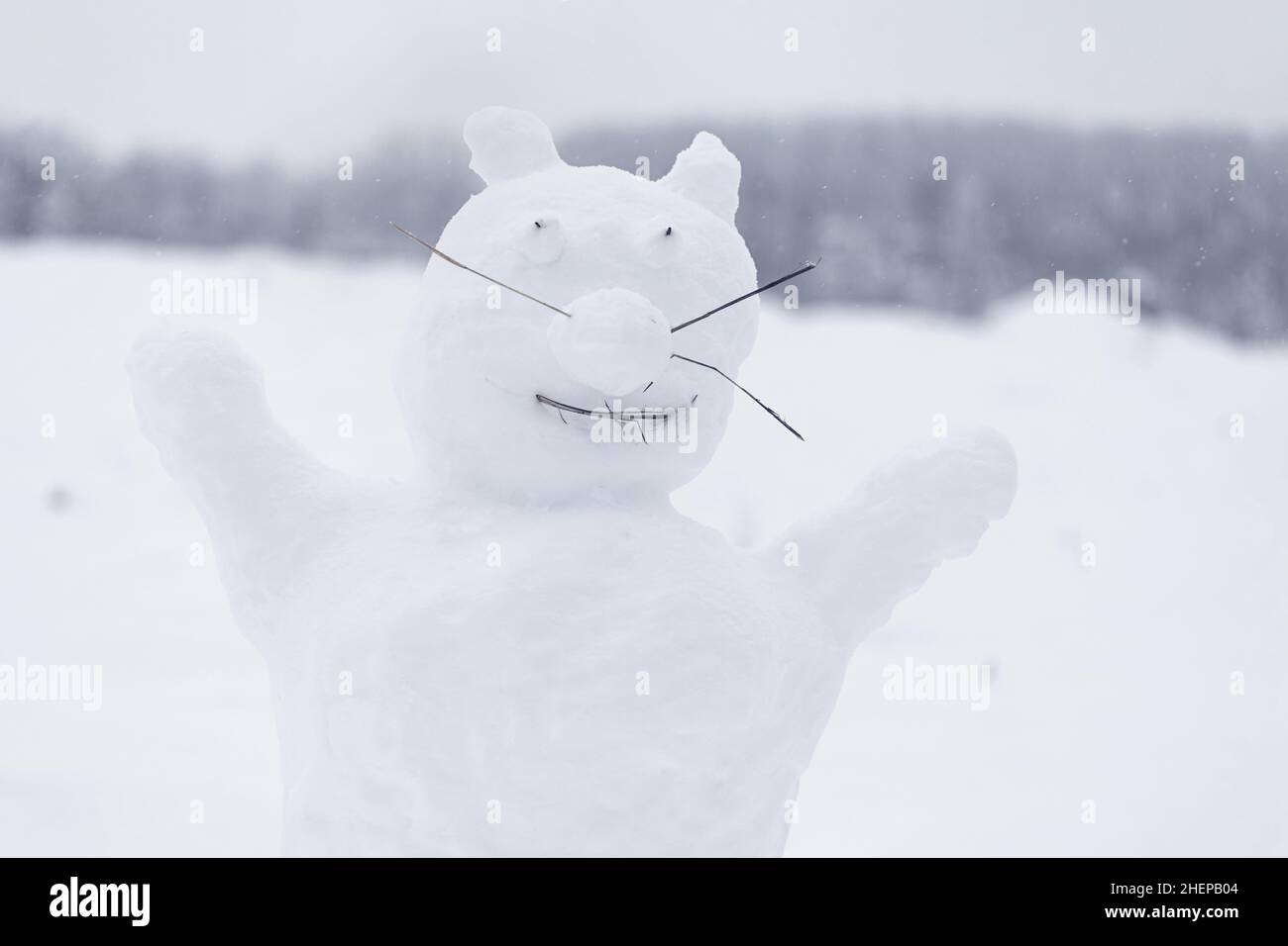 The figure of funny snowman animal in snowy field Stock Photo - Alamy