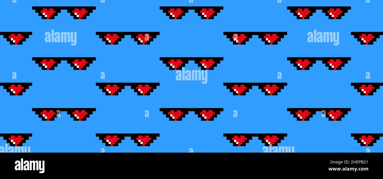 Pixel glasses with hearts seamless pattern meme Stock Vector Image ...