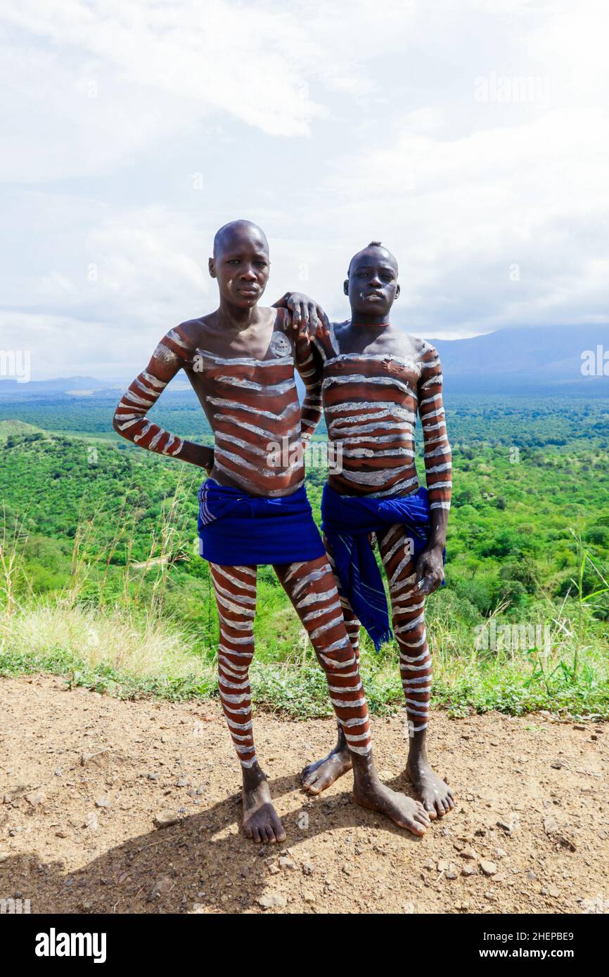 Men from Ethiopian tribes in the Omo River Valley Stock Photo - Alamy