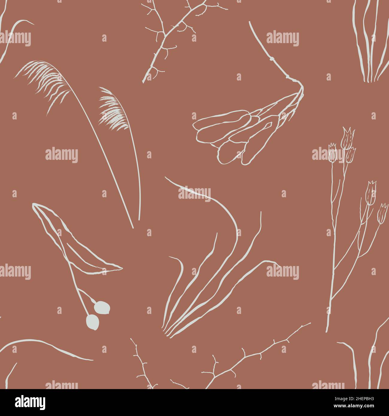 Seamless pattern with neutral botanical line drawings Stock Vector ...