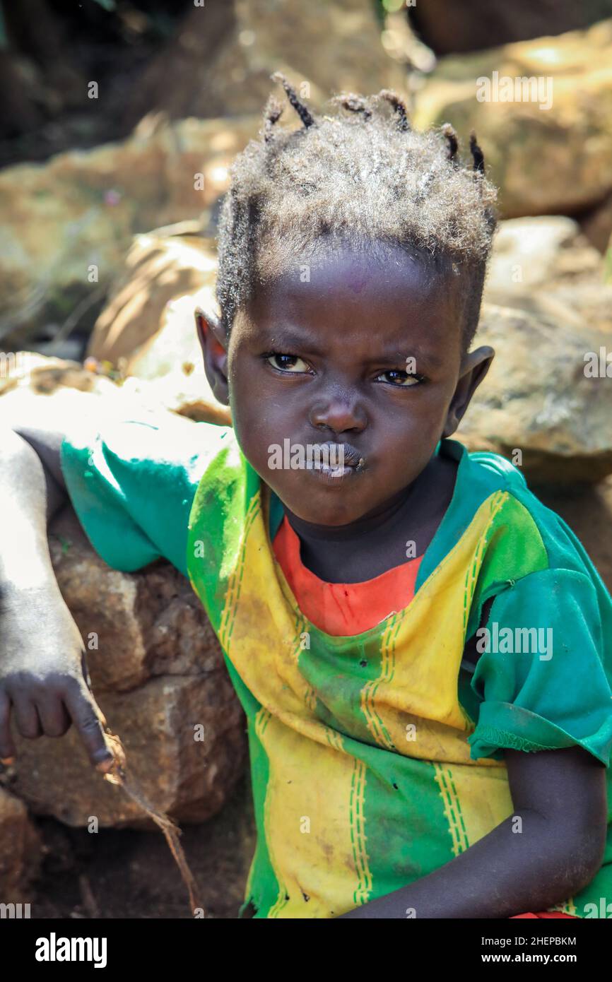 Young and Cute African Children in the Traditional Konso Tribal Village ...