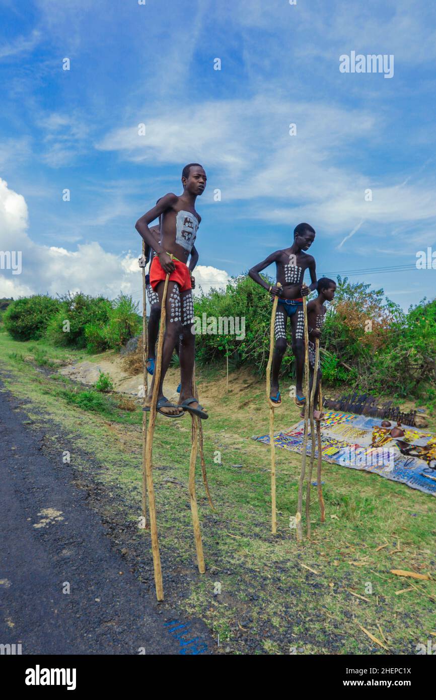 Young Boys of Benna Tribe with Traditional Body Painting on the Long ...