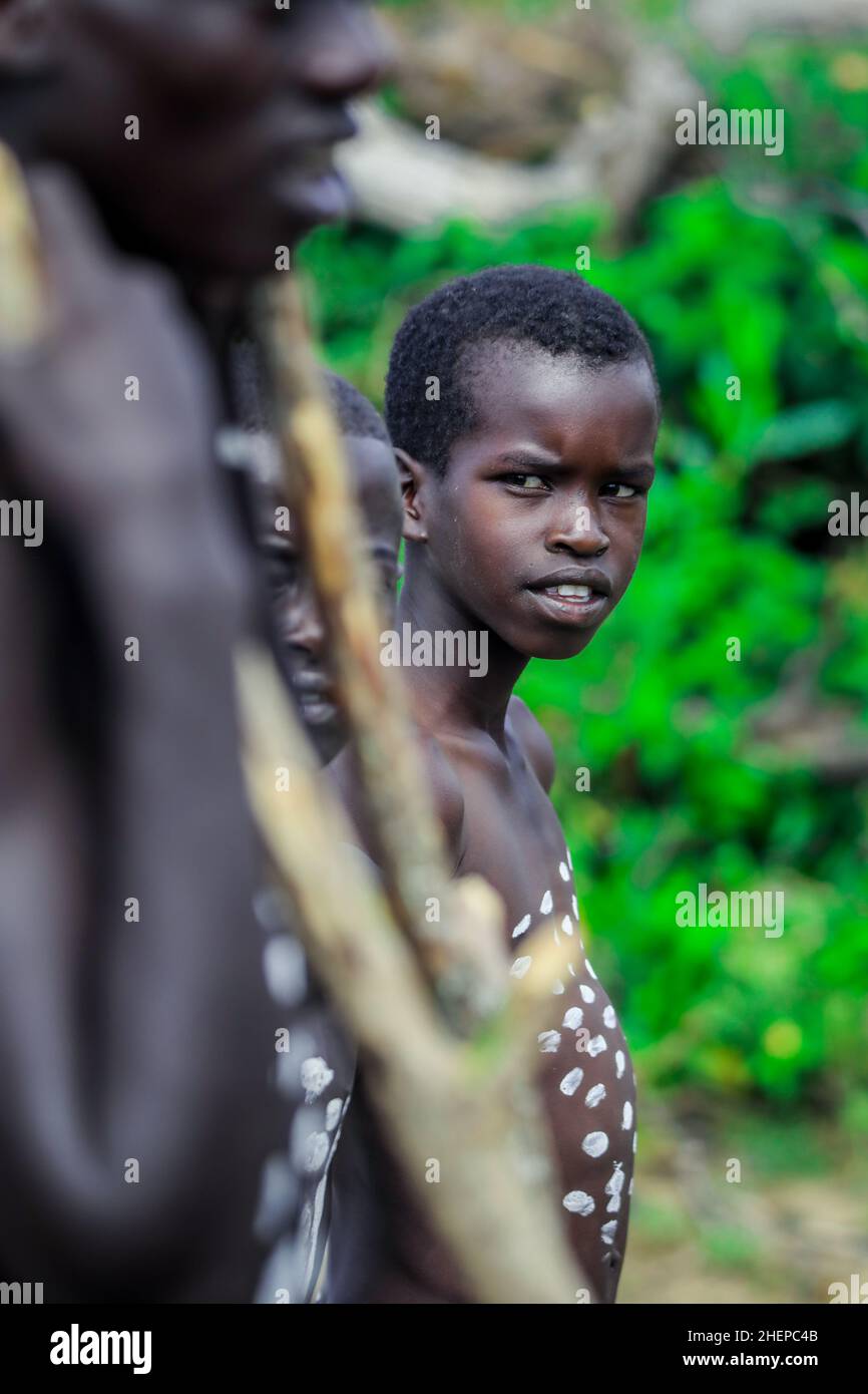 Close up portraits of Benna Tribe Young Boys with Traditional Body ...