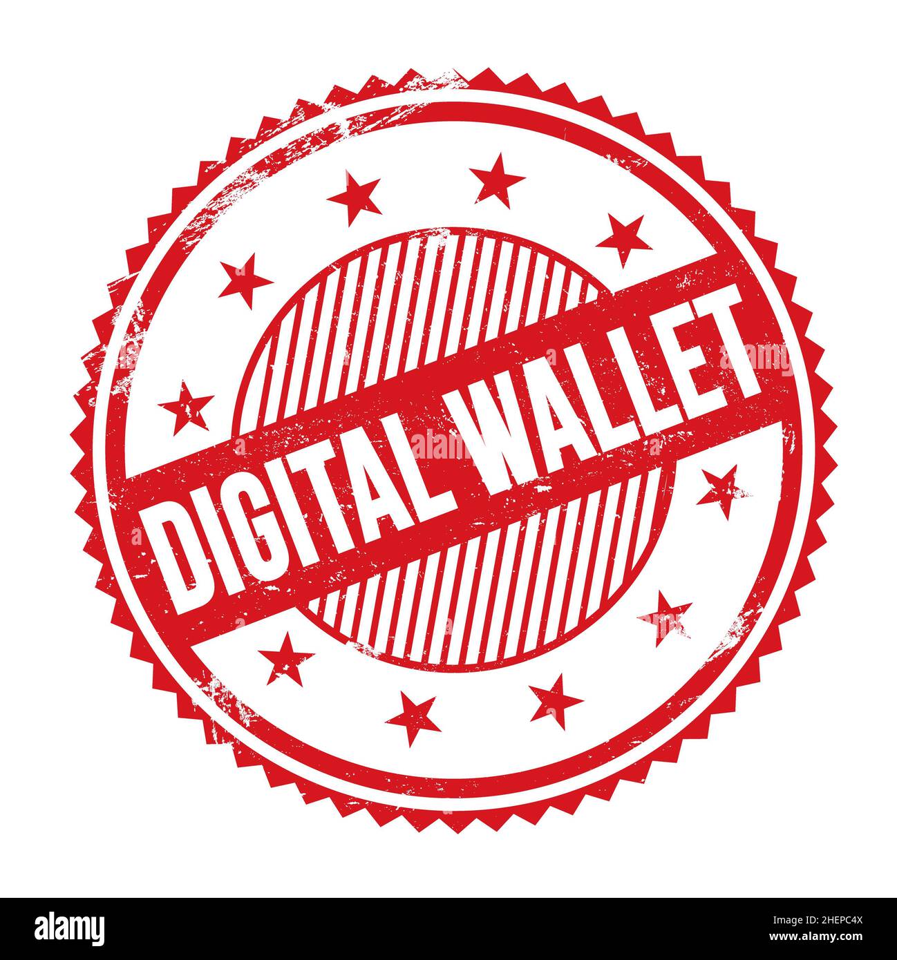 DIGITAL WALLET text written on red grungy zig zag borders round stamp ...