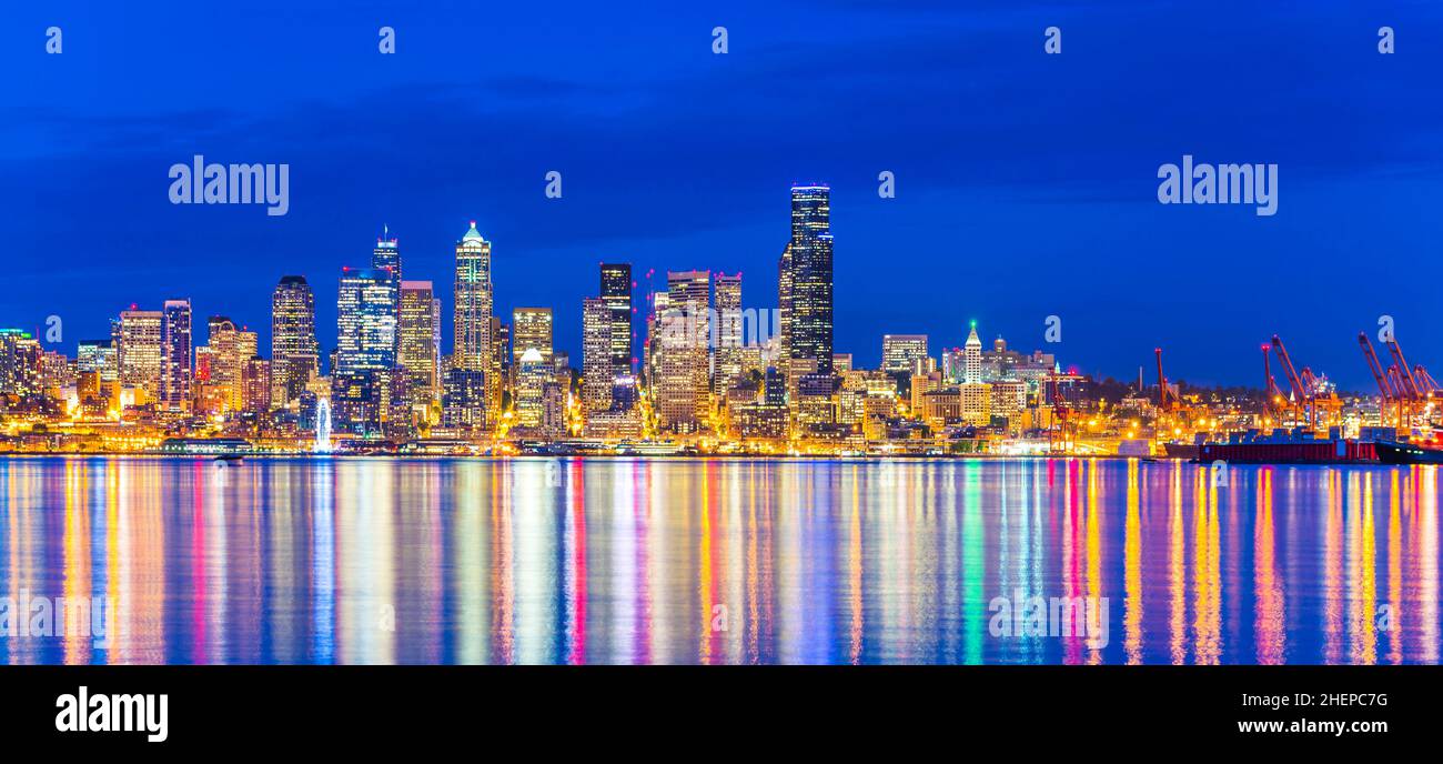 Seattle City Skyline with reflection in water,seattle,washington,usa ...