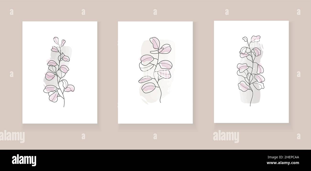 Bohemian eucalyptus branch vector. Eucalyptus with leaves in a linear ...