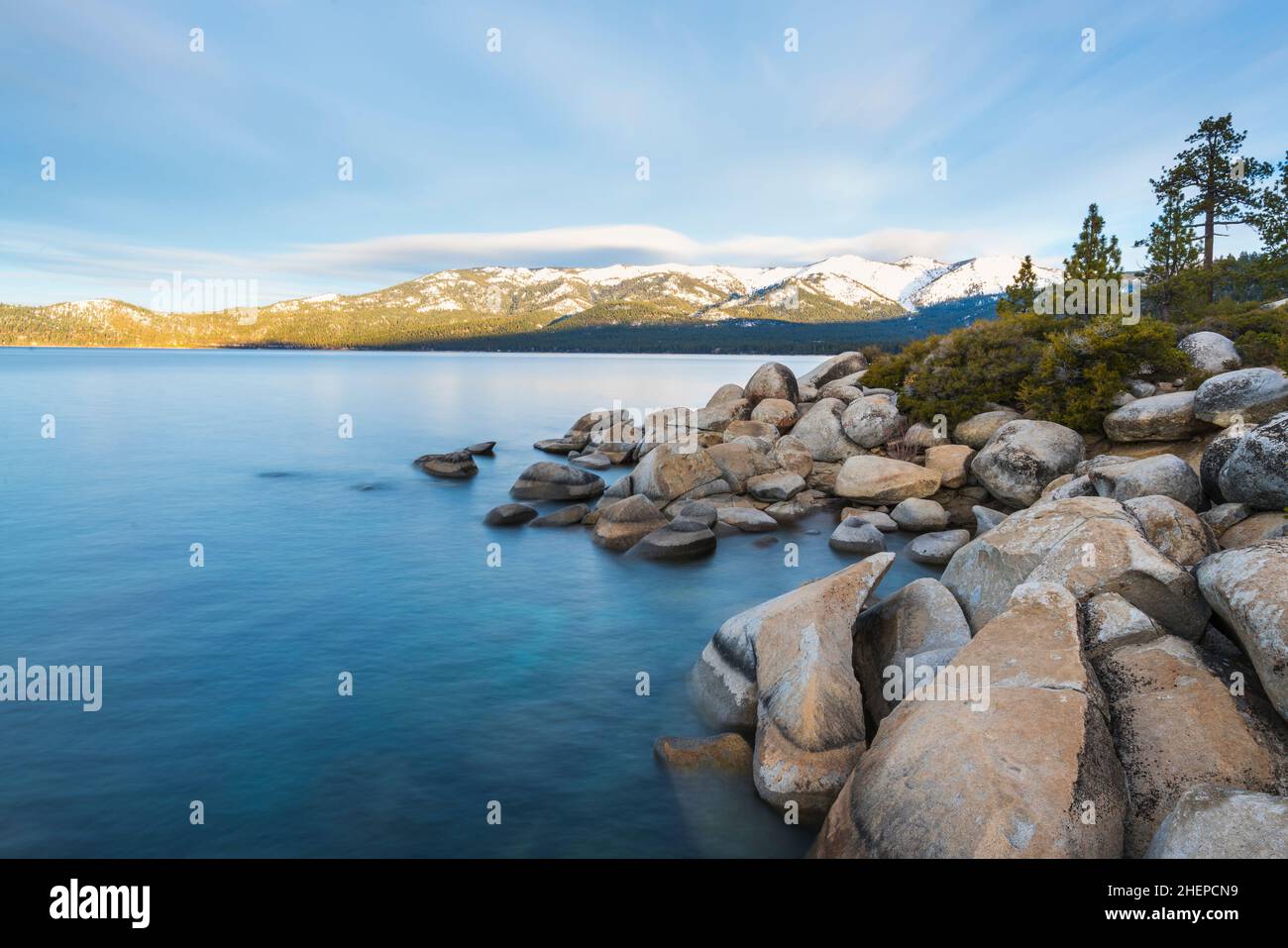 beautiful Lake tahoe at sunset with reflection in water Stock Photo - Alamy