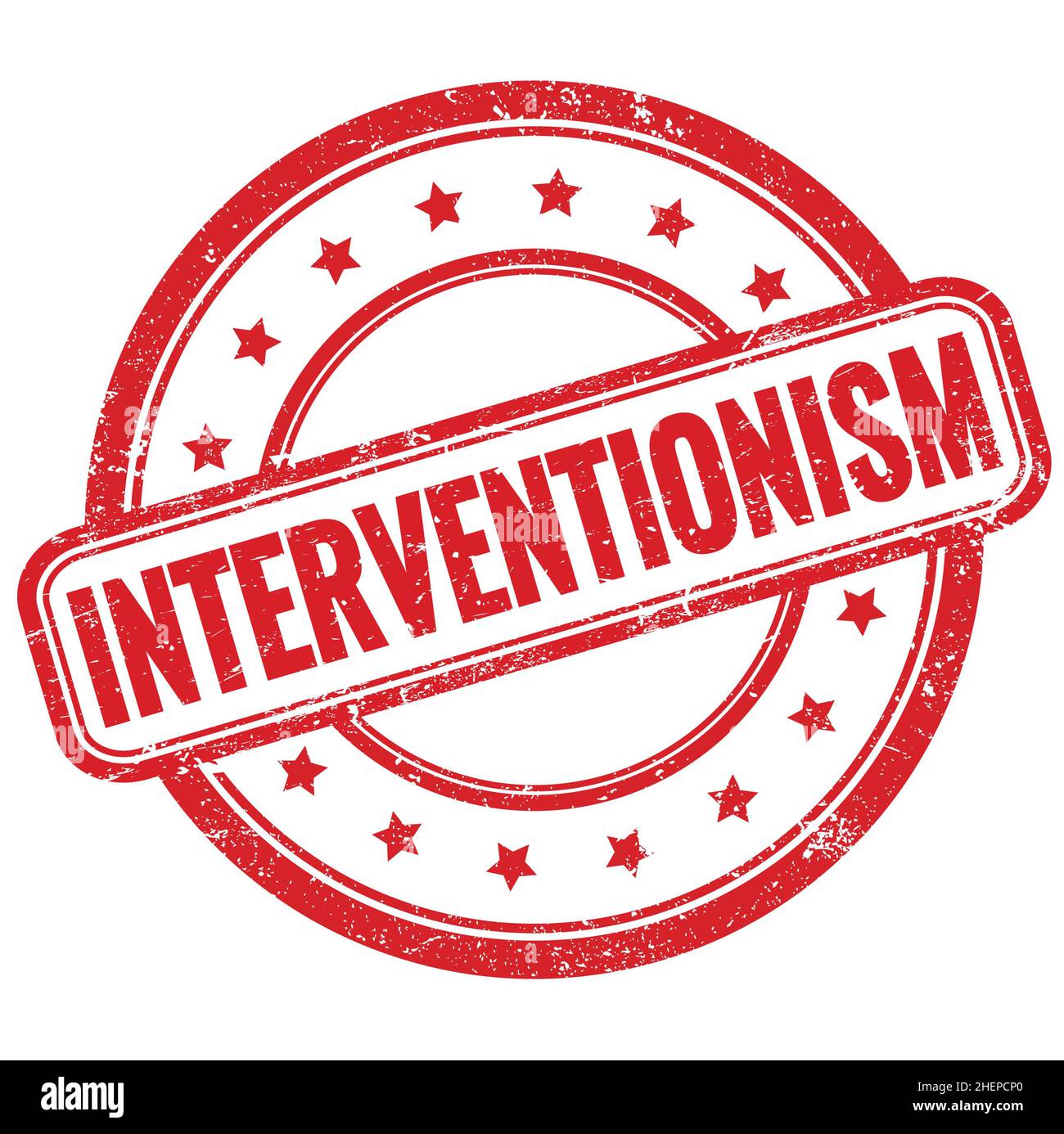 INTERVENTIONISM text on red vintage grungy round rubber stamp Stock ...