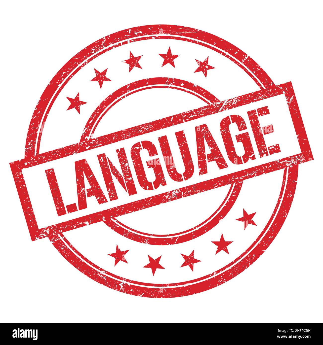 LANGUAGE text written on red round vintage rubber stamp Stock Photo - Alamy