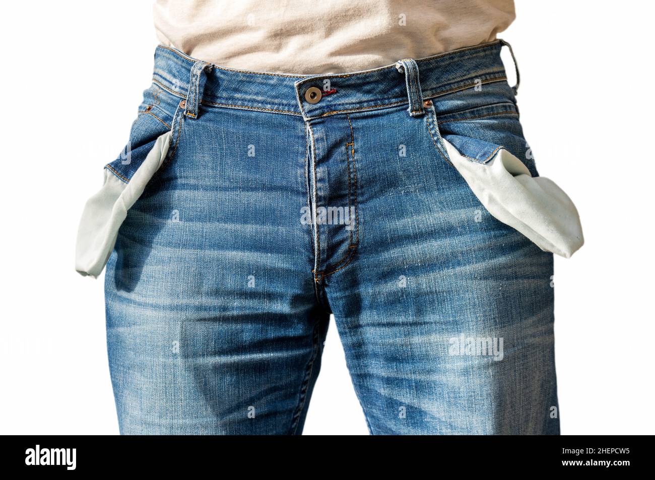 Outwardly turned pockets of trousers as a sign of a lack of money Stock ...