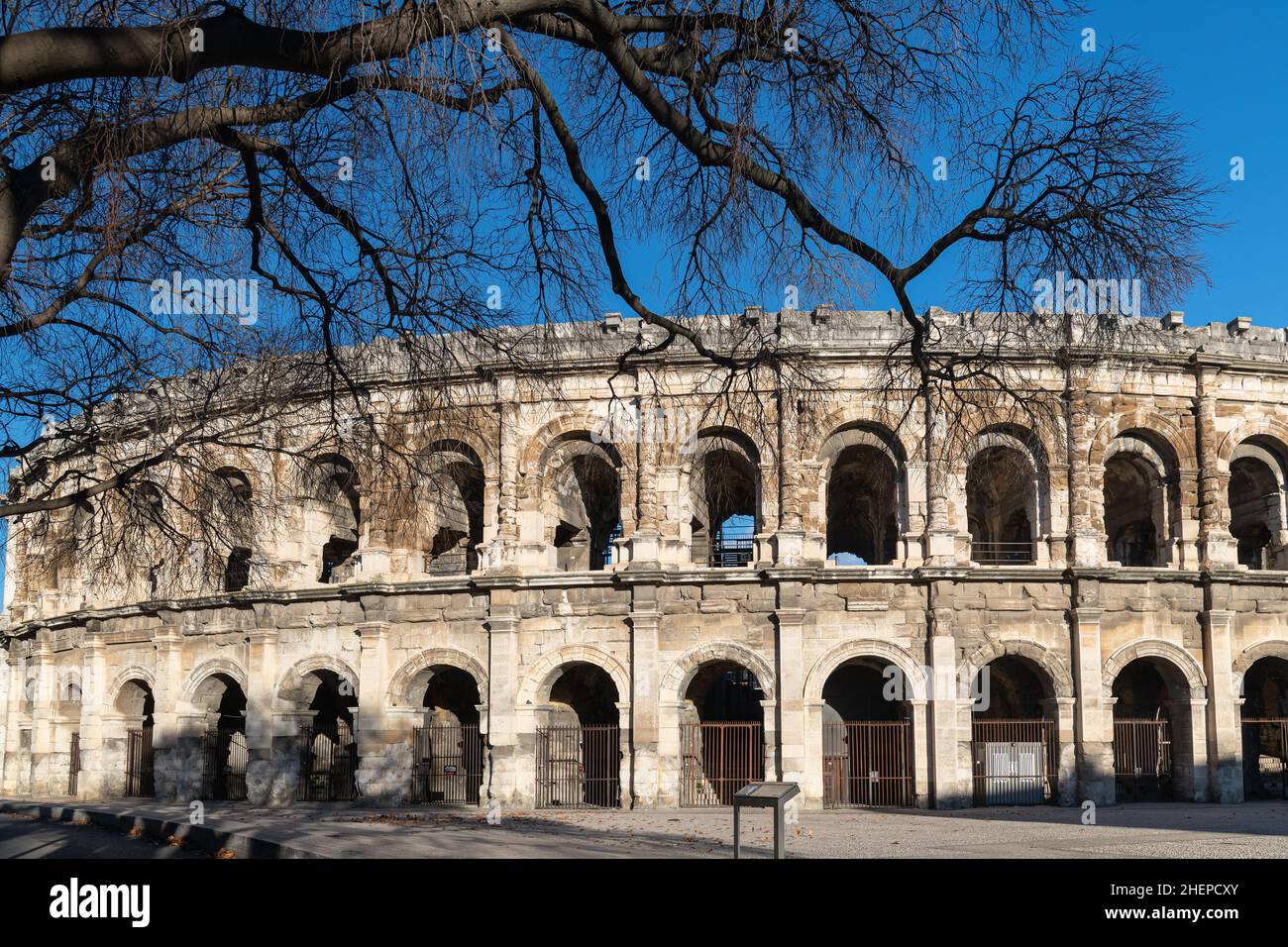 View of the famous Roman Coliseum - Nimes, France Stock Photo - Alamy