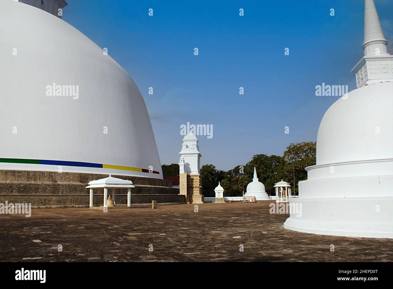 historic Budhist stupa Ruwanweliseya in Anuradhapura, Sri Lanka. White ...