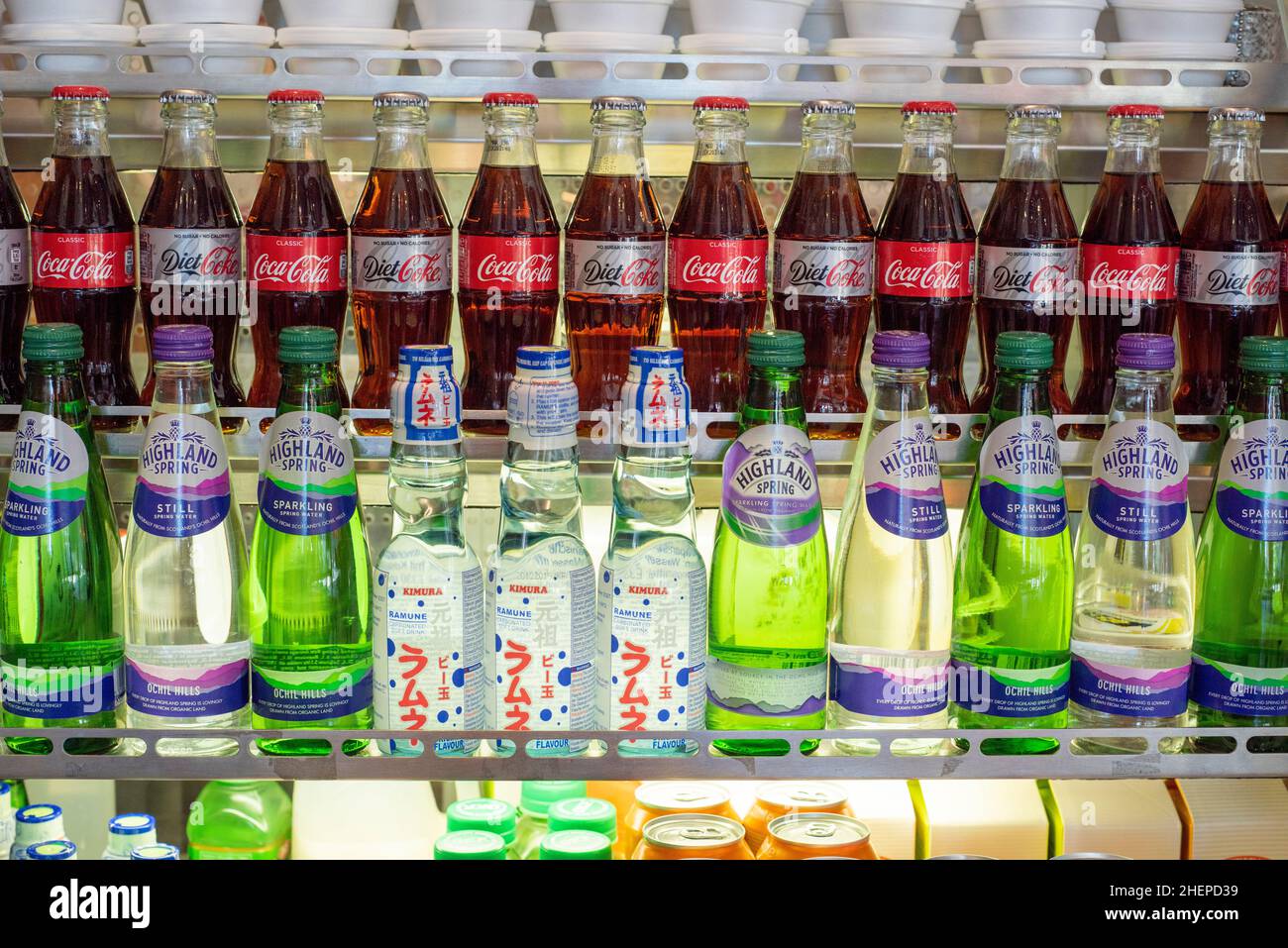 Store display of refrigerated cold bottled drinks Stock Photo - Alamy