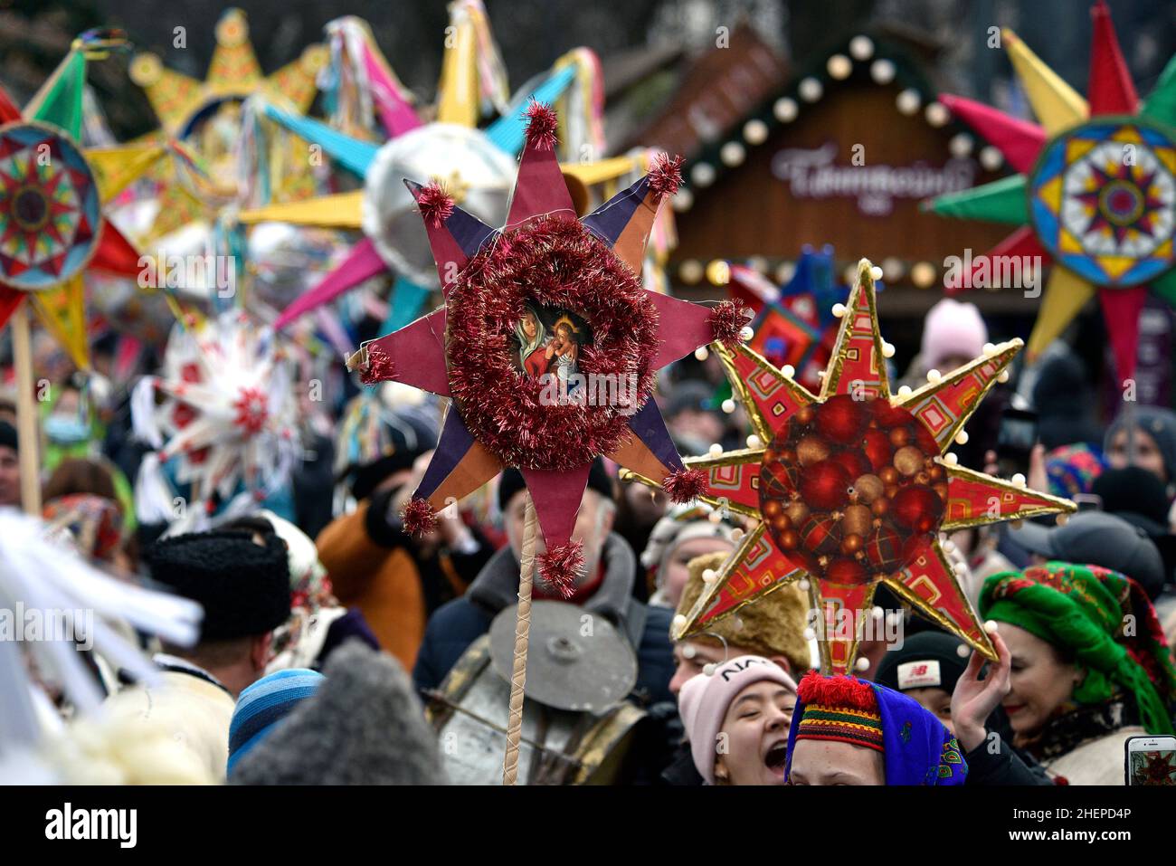 LVIV, UKRAINE - JANUARY 8, 2022 - Creations commemorating the Christmas ...