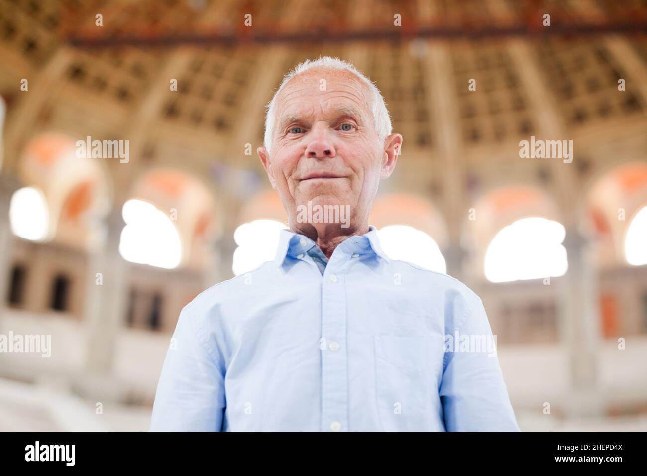 Man observing museum exposition Stock Photo - Alamy