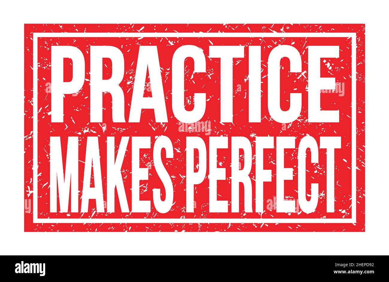 PRACTICE MAKES PERFECT, words written on red rectangle stamp sign Stock ...