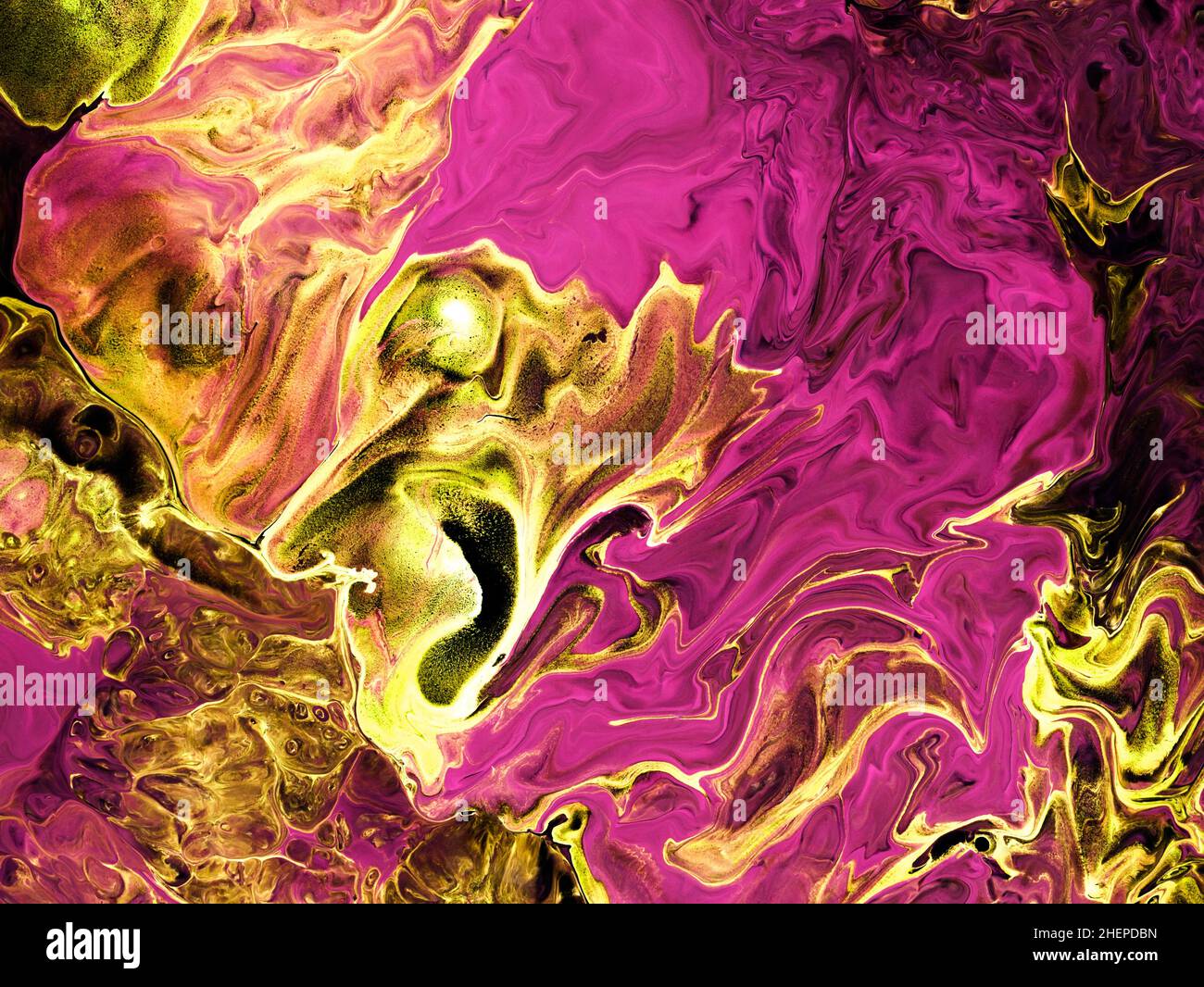 Abstract creative art painting in purple and gold colors, acrylic hand ...