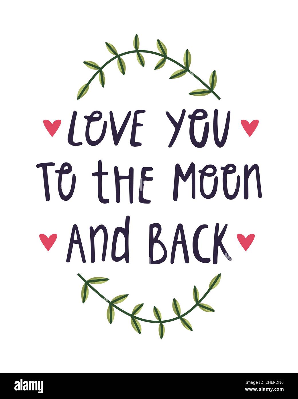 Vector hand drawn lettering for Valentines day. Love you to the moon ...